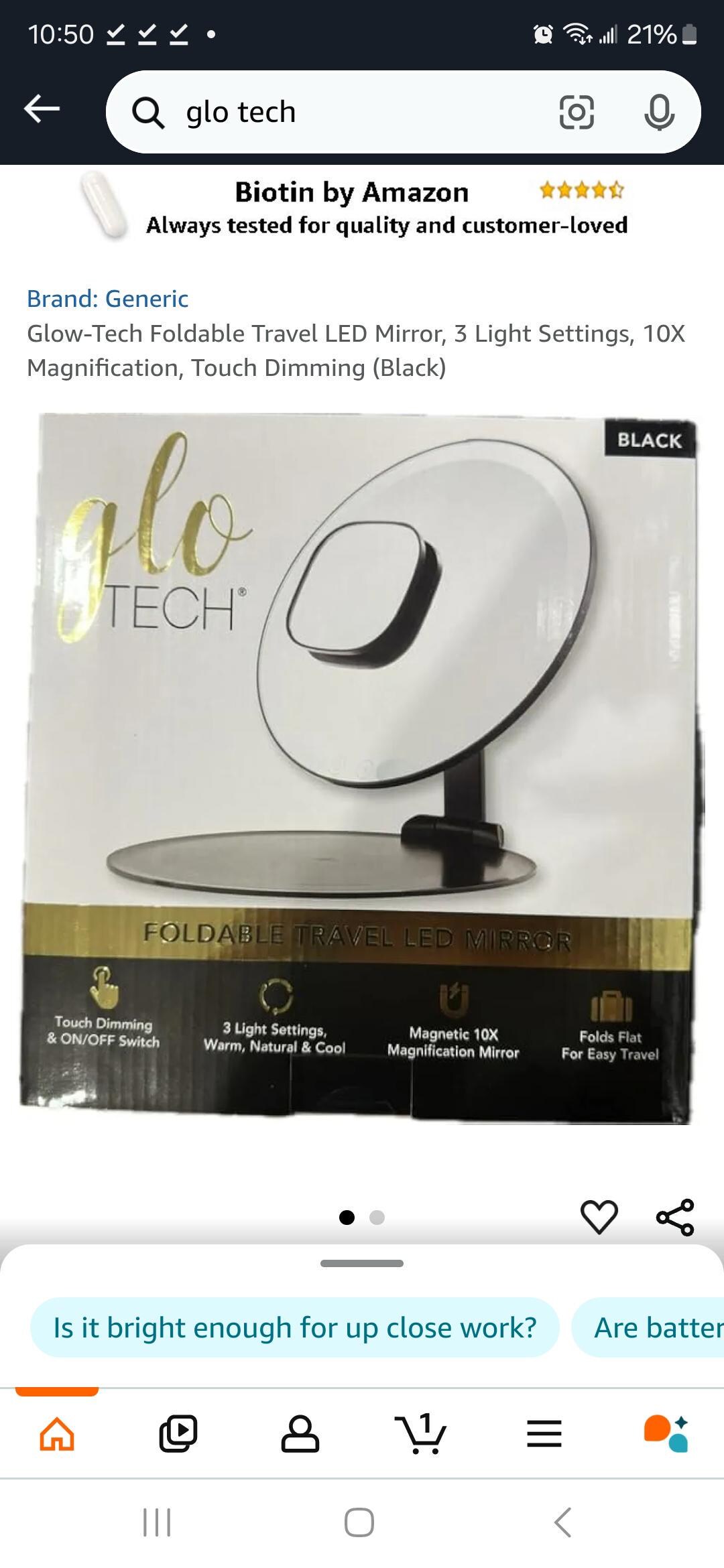 Glotech Foldable Travel LED Mirror, Black - Etsy