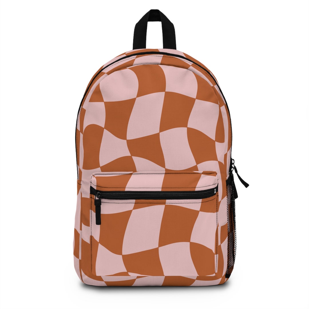 Retro Wavy Pink and Brown Checkered Backpack - Etsy