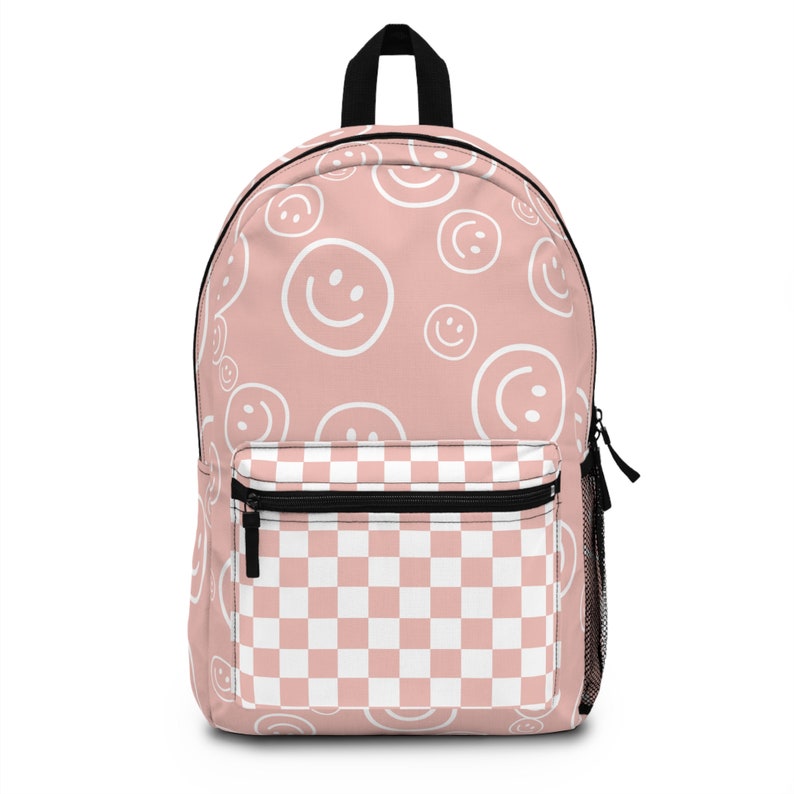 Pink Smiley Face & Checkered Backpack - Etsy