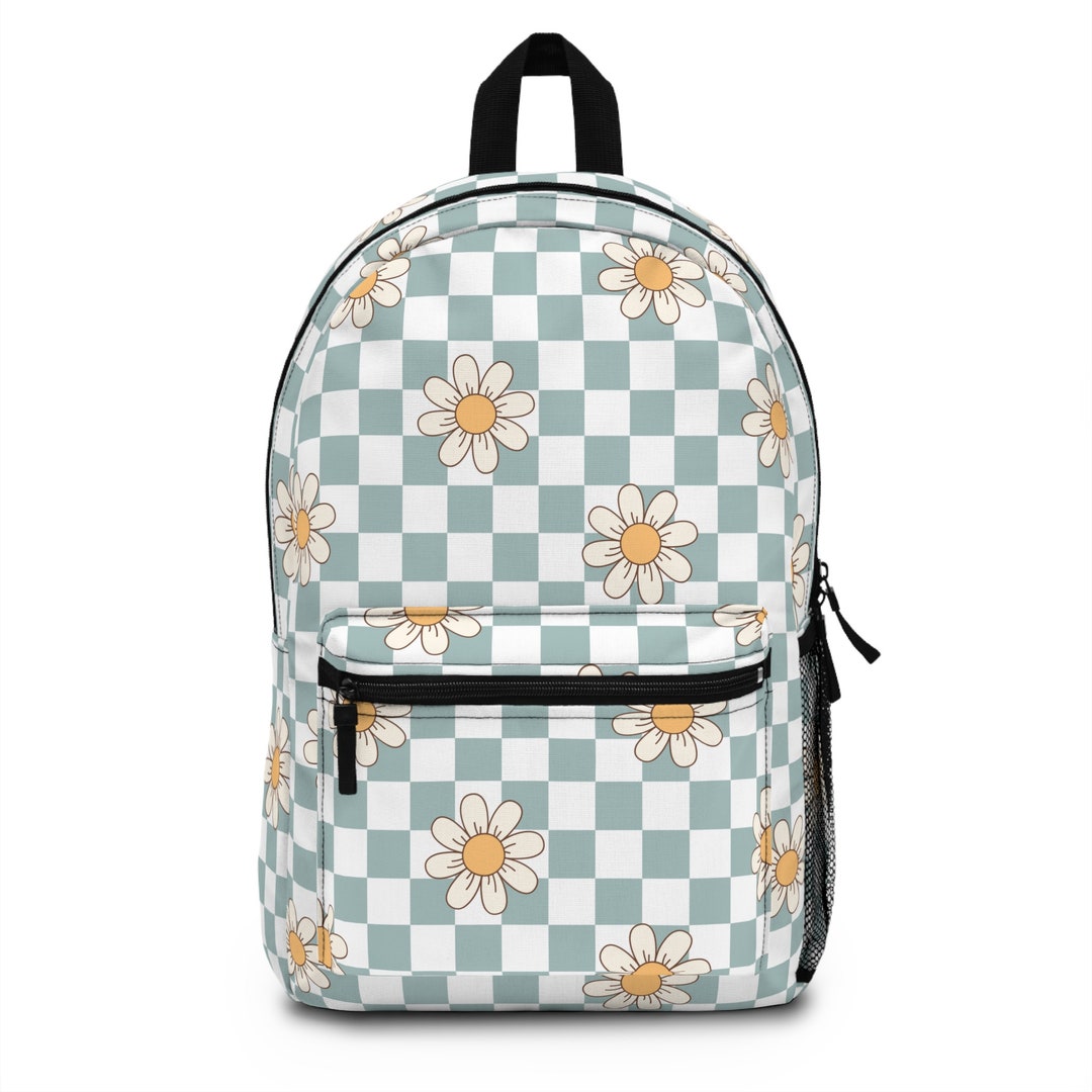 Blue Daisy Floral Checkered Backpack - Etsy