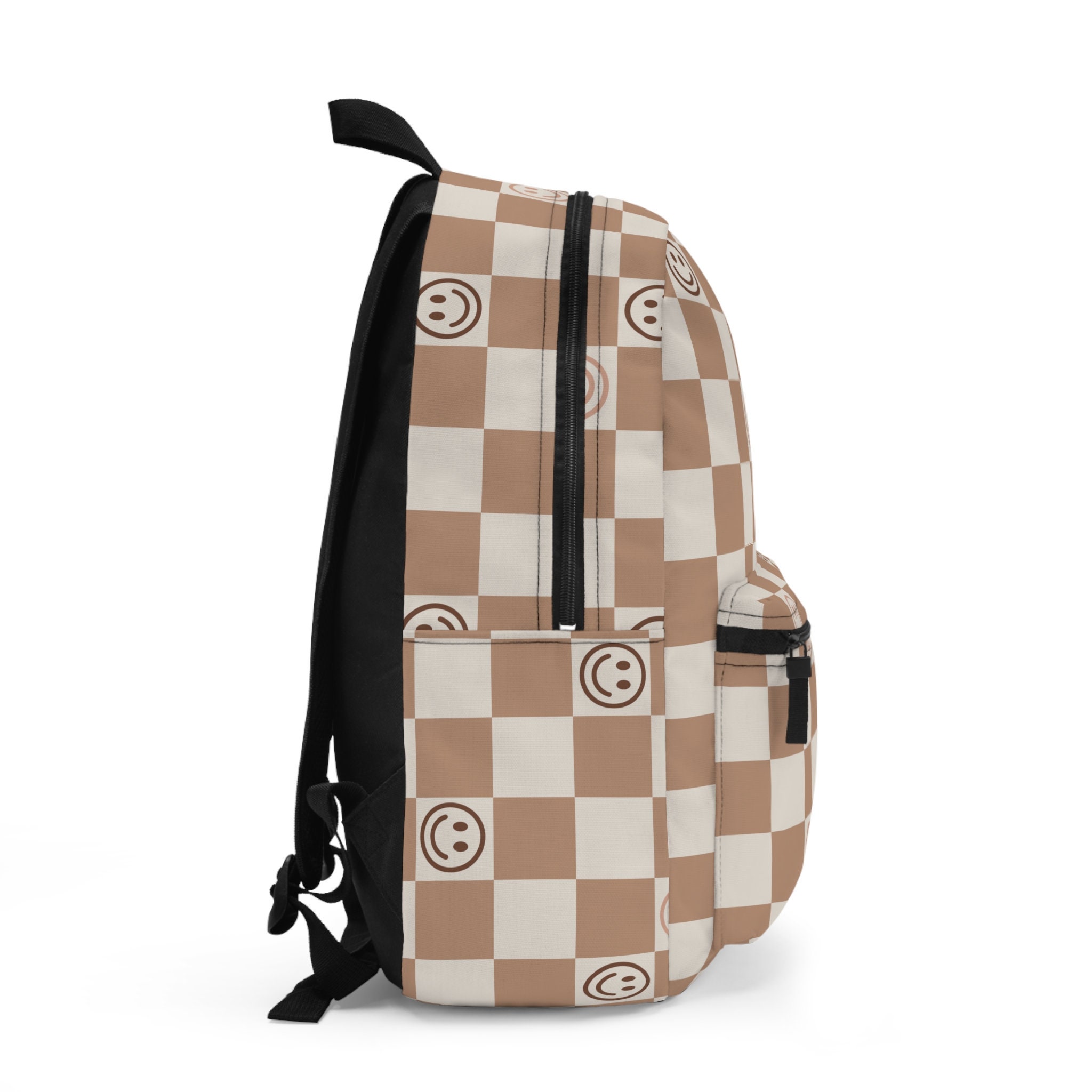 Neutral Cream and Brown Smiley Face & Checkered Backpack - Etsy