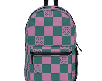 Pink Smiley Face & Checkered Backpack - Etsy