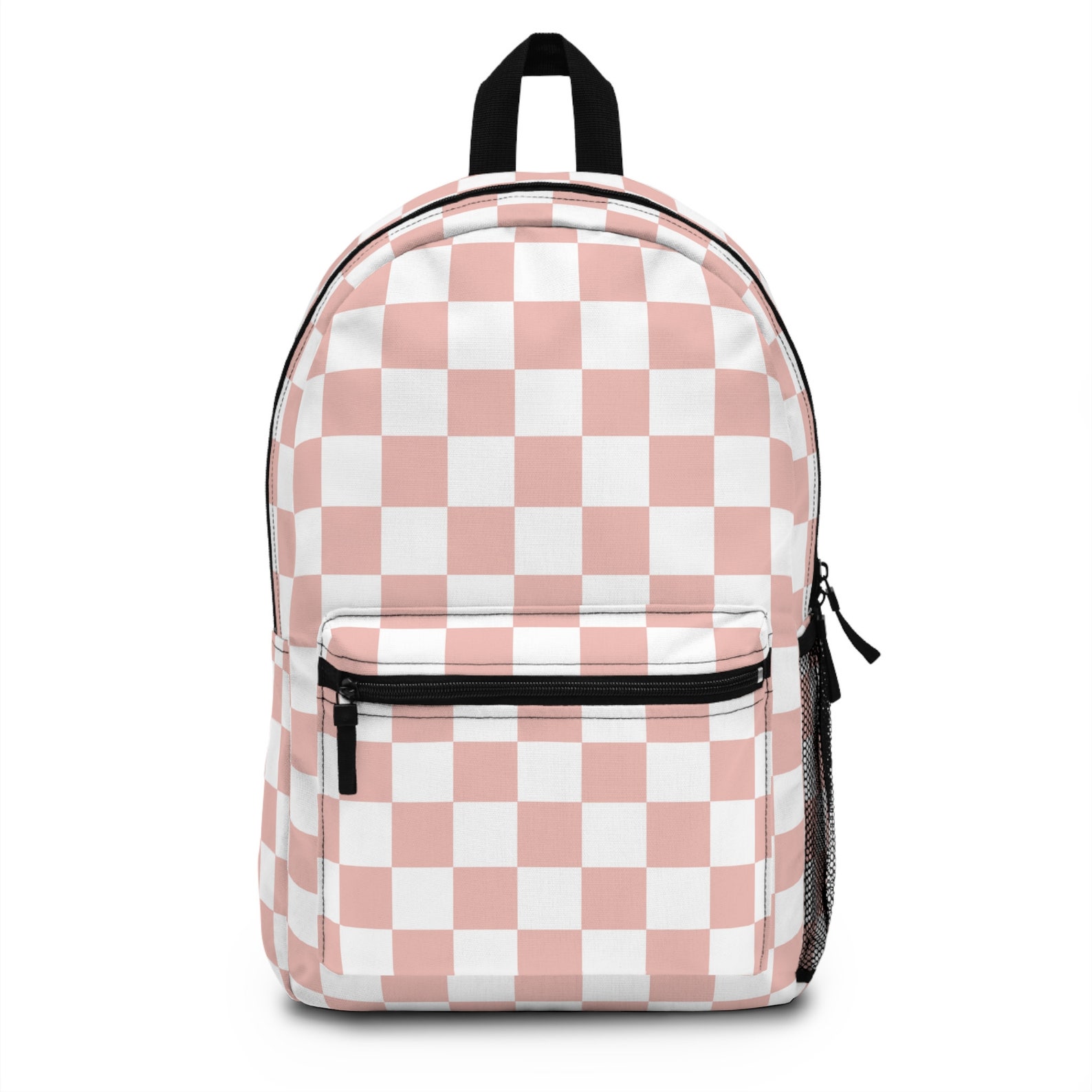 Pink & White Checkered Backpack, Large Backpack, School Backpack, Pink ...
