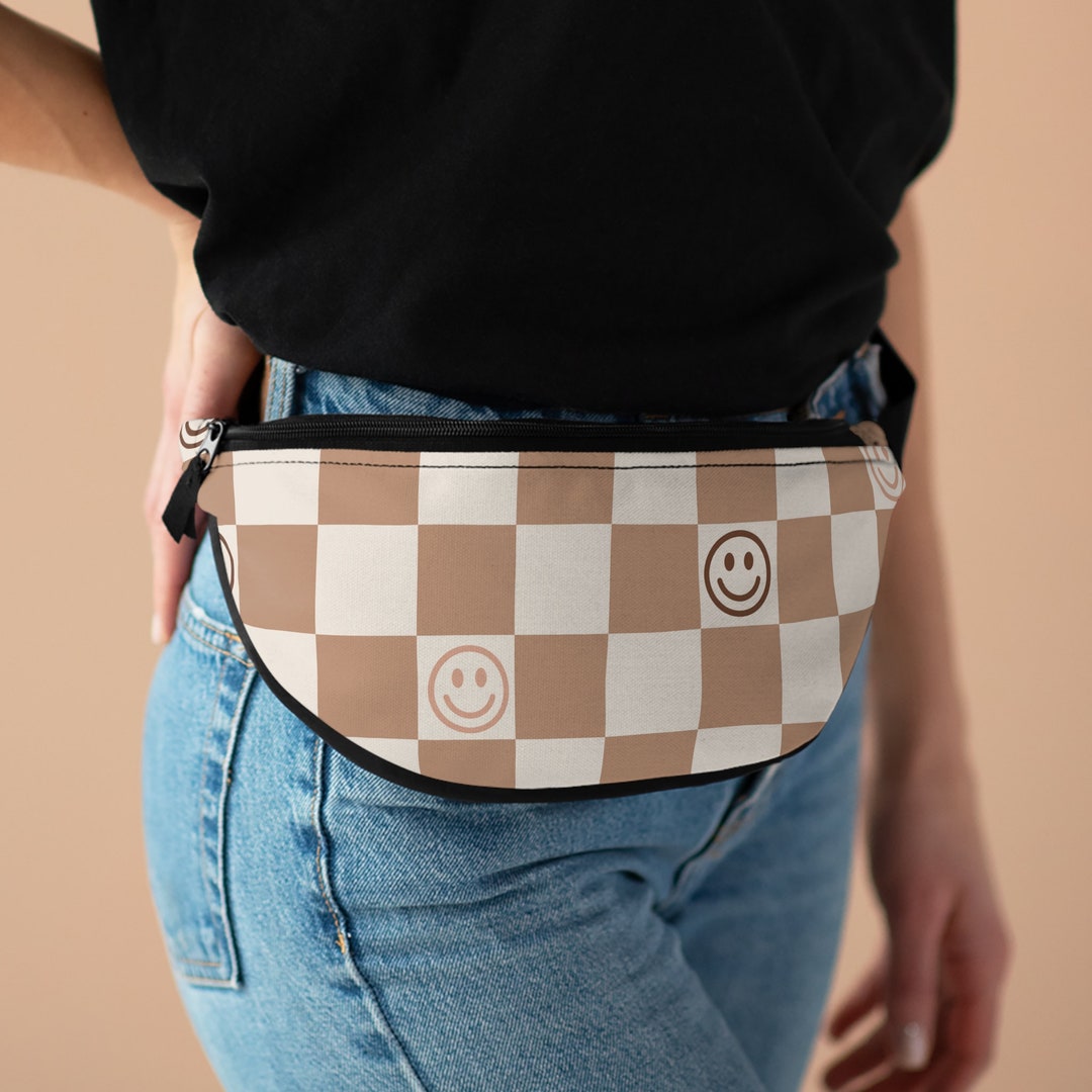 Neutral Brown and Cream Smiley Face Checkered Fanny Pack - Etsy