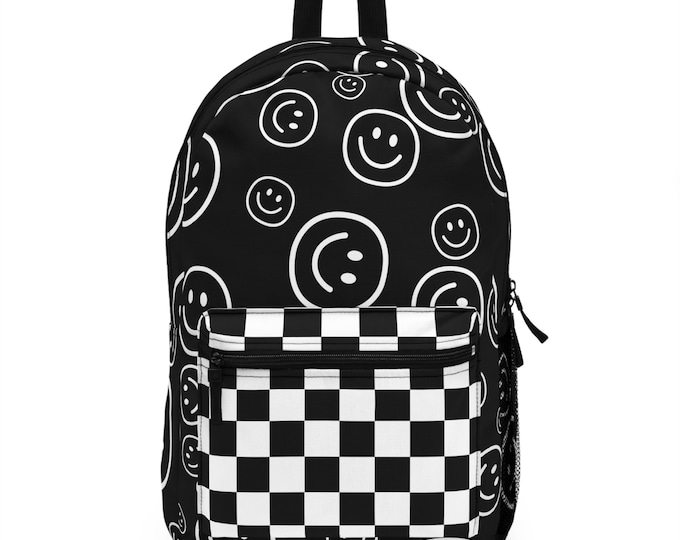 Black Smiley Face & Checkered Backpack - Etsy