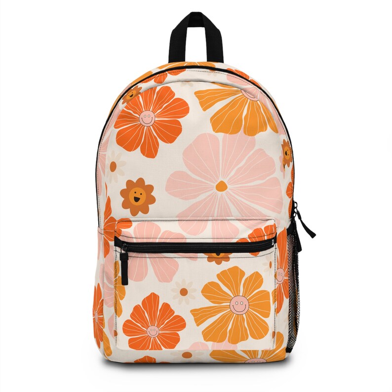 Retro Flower & Smiley Face Backpack Canvas Travel or School Backpack - Etsy