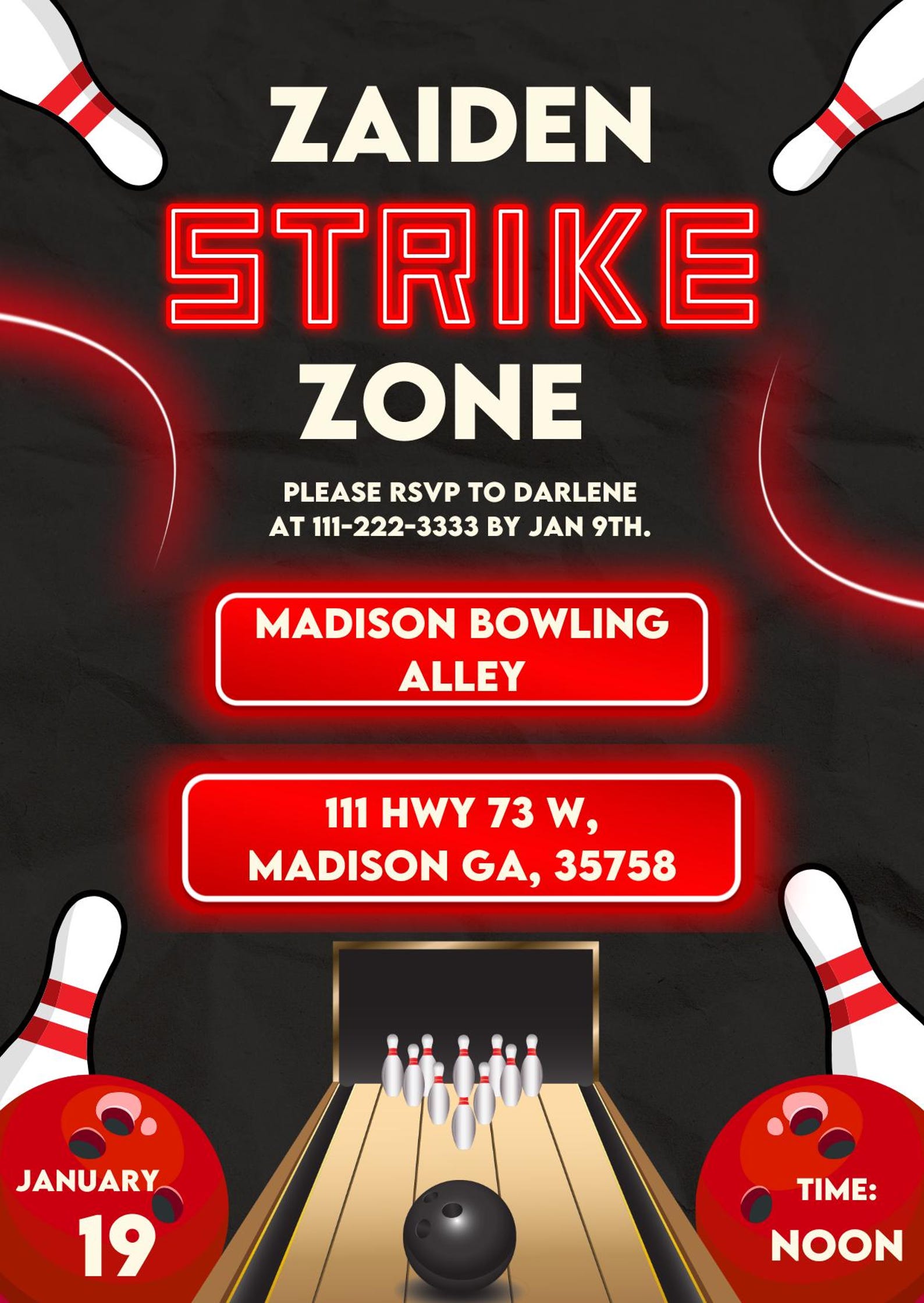 Bowling Birthday Invitation Canva Template - Etsy