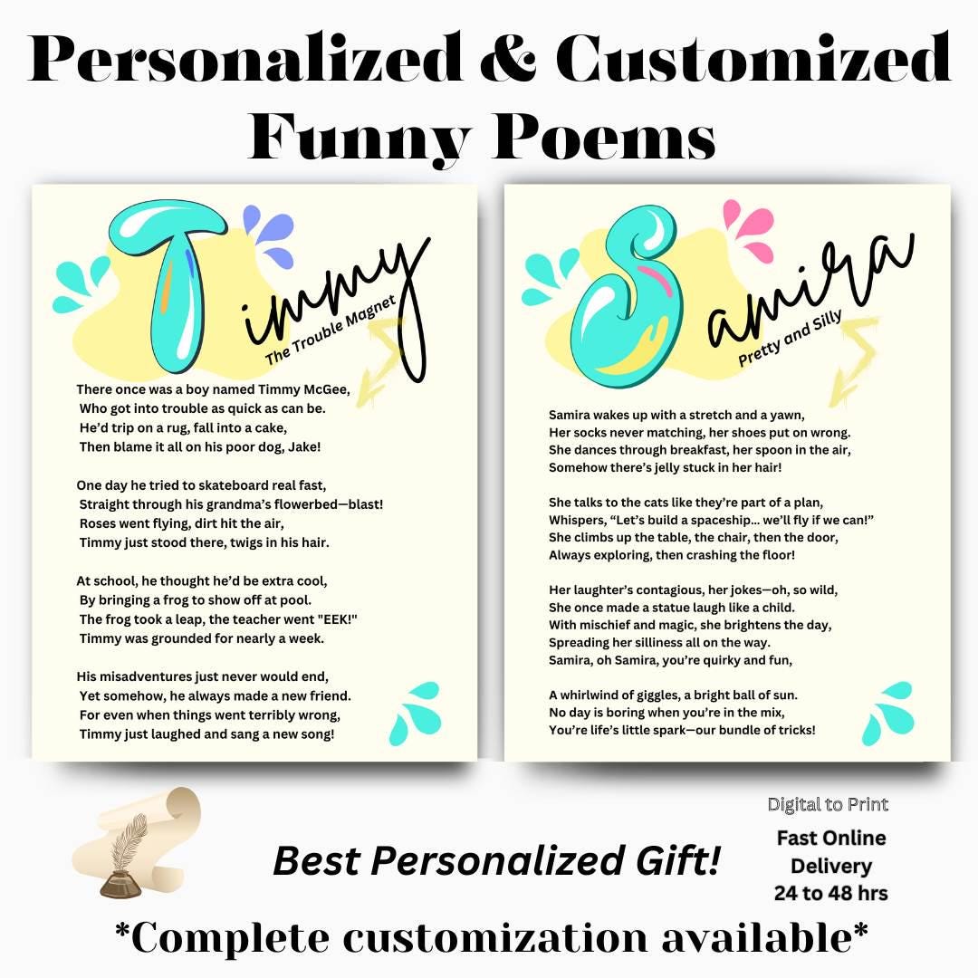 Personalized Funny Poems, Custom Humor, Poetry, Gift, Customizable ...