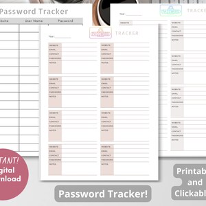 Printable Password Tracker, Password Log and Password Keeper, Digital ...