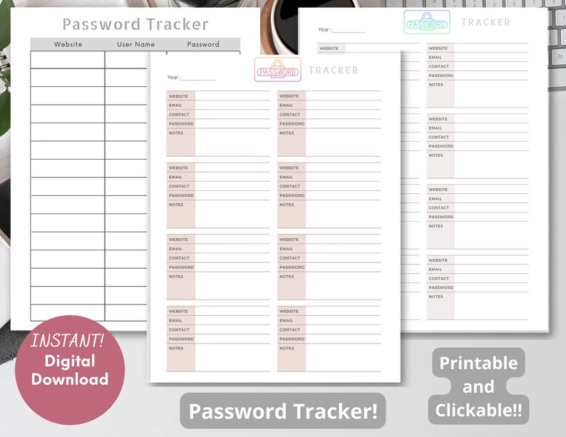 Printable Password Tracker, Password Log and Password Keeper, Digital ...
