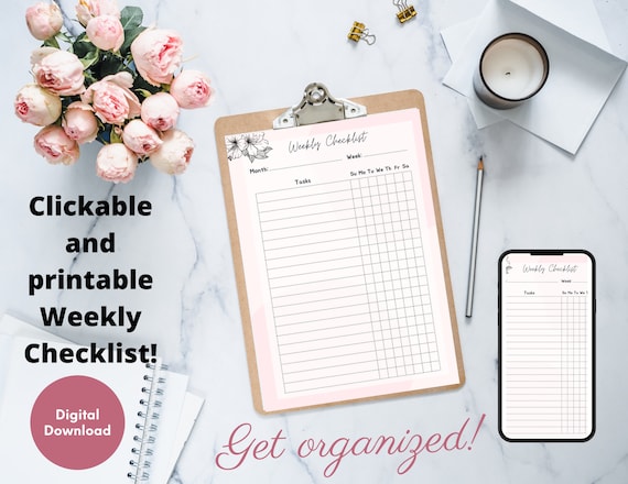 Weekly Checklist Sheet Clickable Printable Digital - Etsy