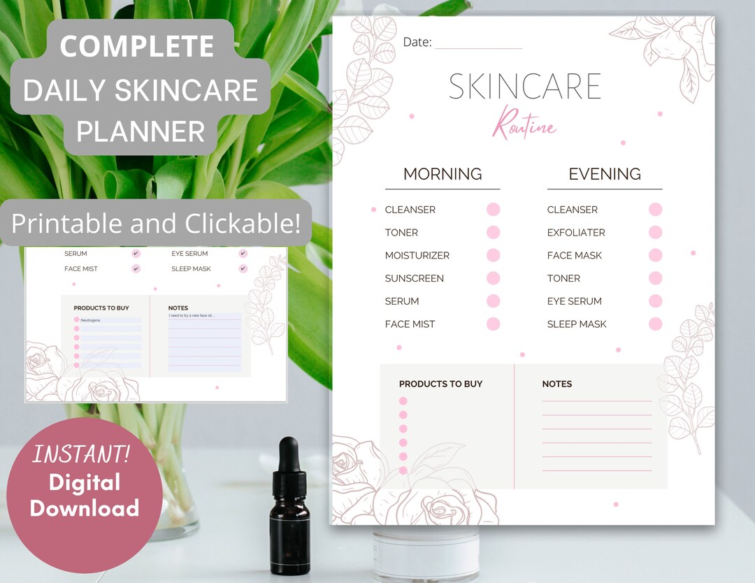Daily Skincare Planner, Beauty Routine, Printable Skin Care Planner ...