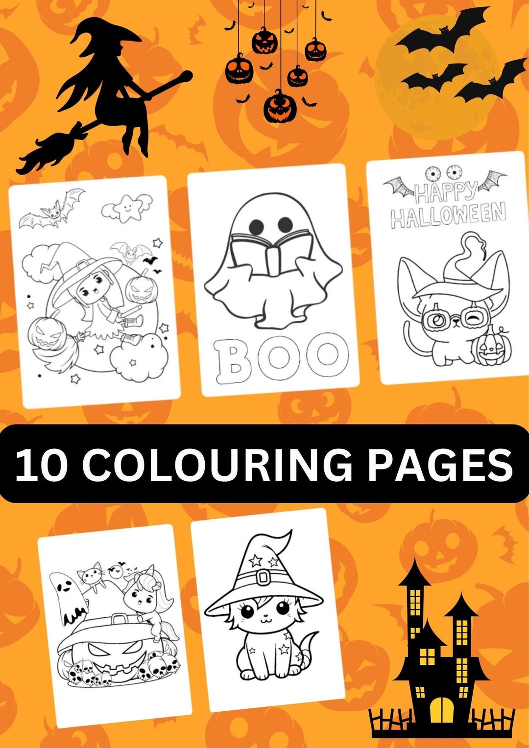 Halloween Coloring Pages Set: Fun Kids Activity (PDF Download) - Etsy