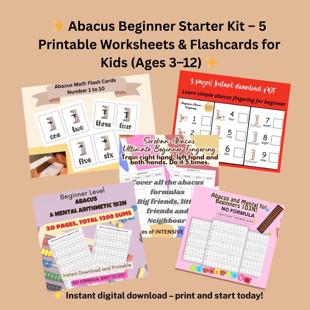 Abacus Beginner Kit: Printable Math Worksheets & Flashcards (PDF ...