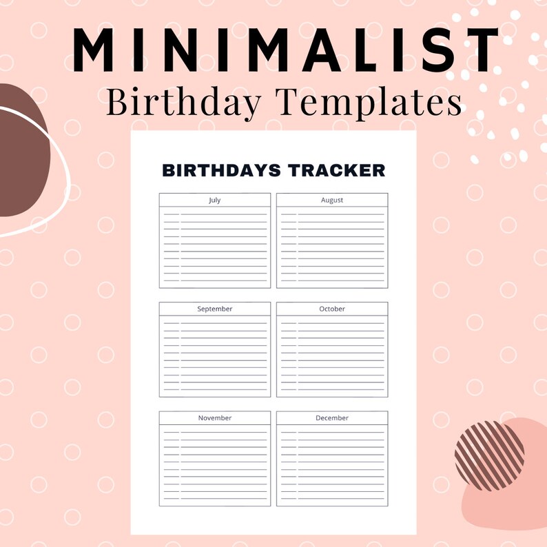 Minimalist Birthday Tracker Printable, Birthday Reminder Template ...