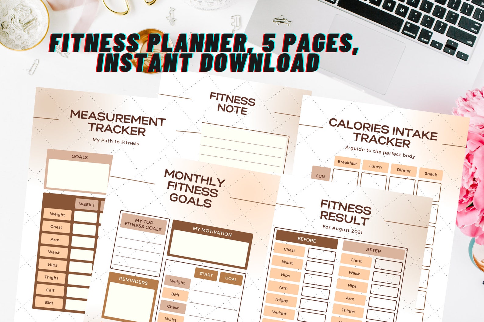 Fitness Planner Printable, Monthly Fitness Goals, Measurement Tracker ...