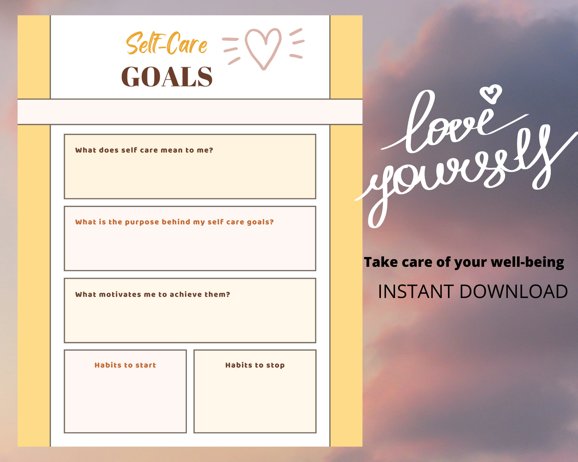Self Care Goals, Self Care Planner Printable, Self Care Journal ...