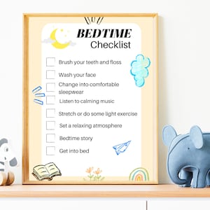 Kids Bedtime Checklist Printable, Daily Checklist Kids, Bedtime Routine ...