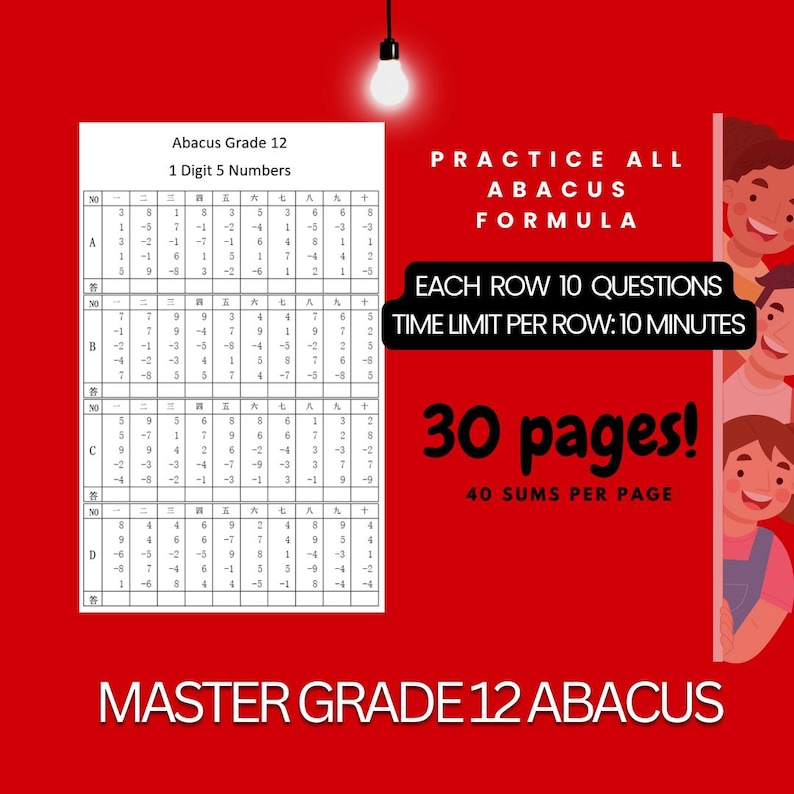 Grade 12 Abacus Math Worksheets: Soroban Beginner Formulas (PDF) - Etsy
