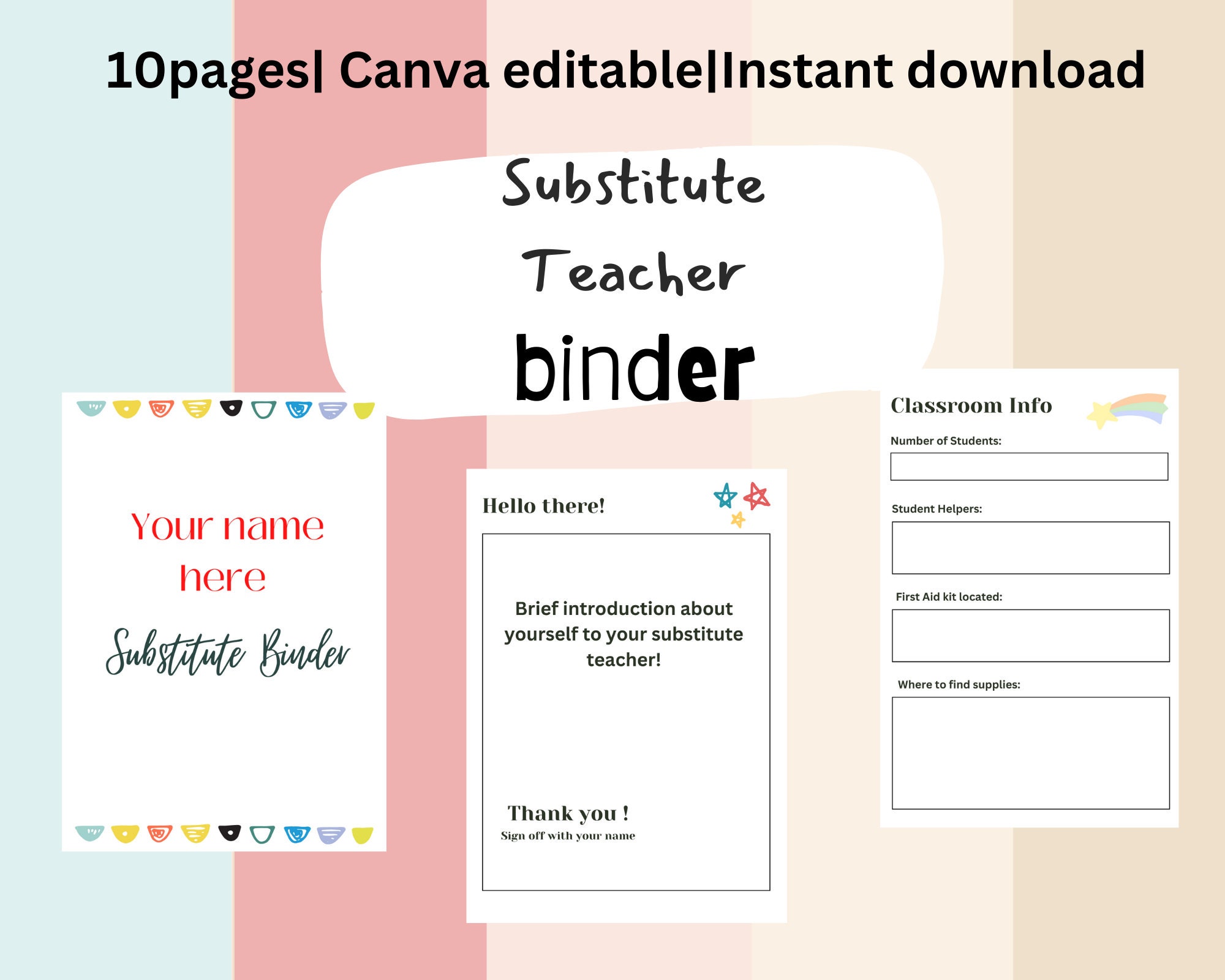 Substitute Teacher Binder Template: Minimalist School Theme (canva ...