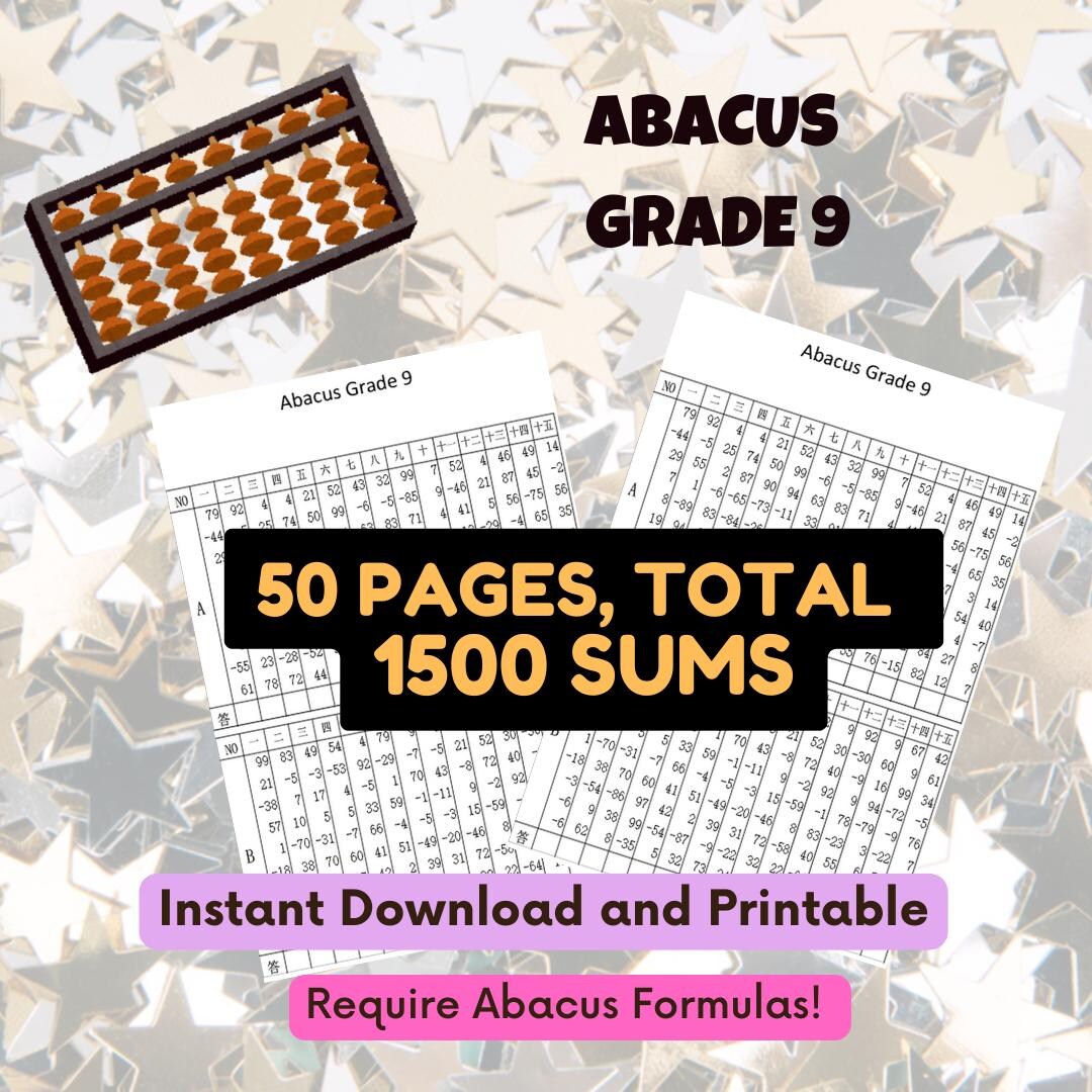Abacus Grade 9 Practice Worksheets: Soroban Math (PDF) - Etsy