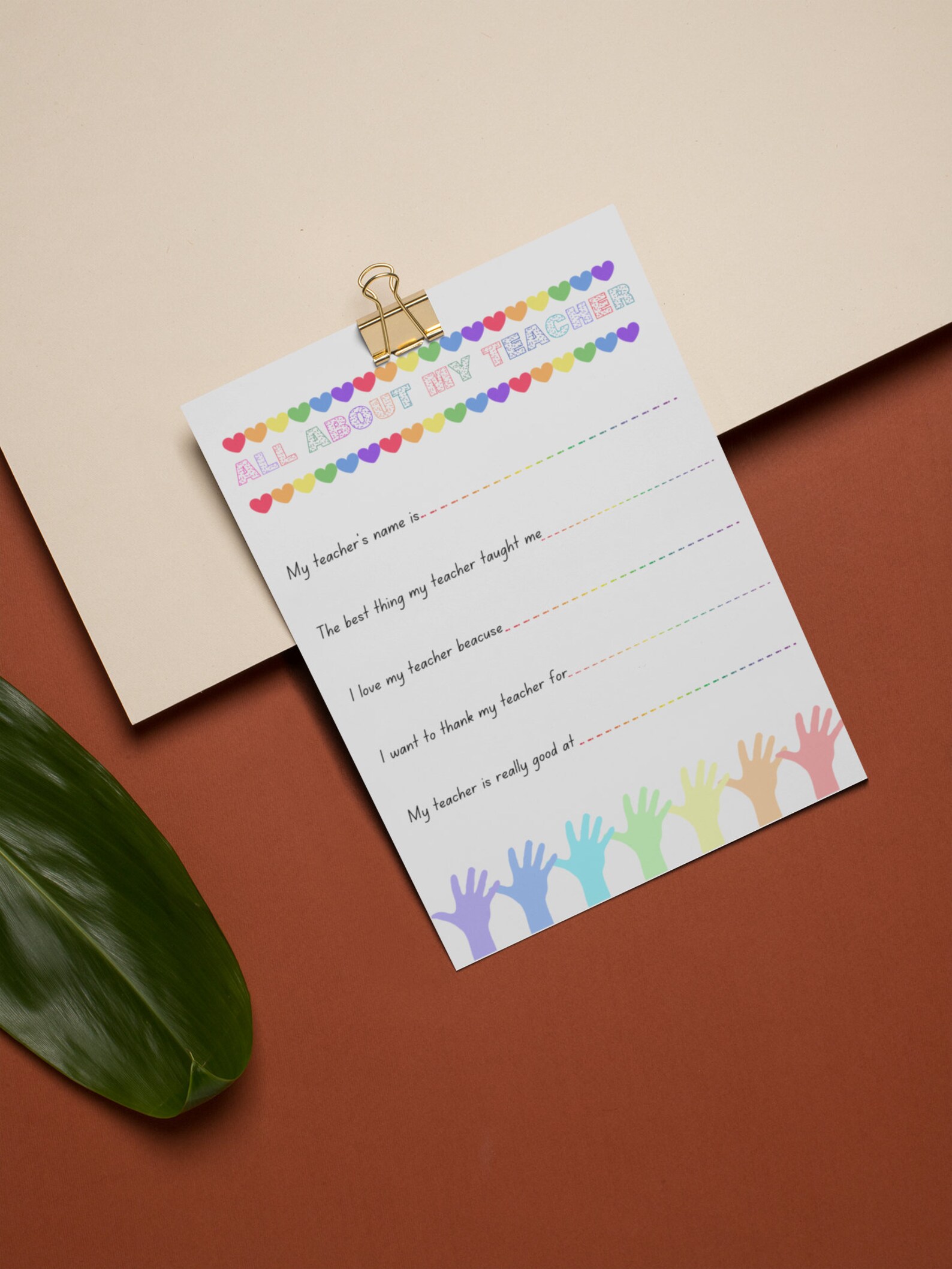 Rainbow All About My Teacher Printable, Memory and Keepsake for School ...