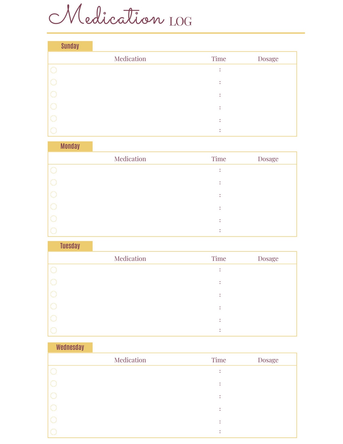 Medication Planner, Medication Tracker, Print at Home Medication Log ...