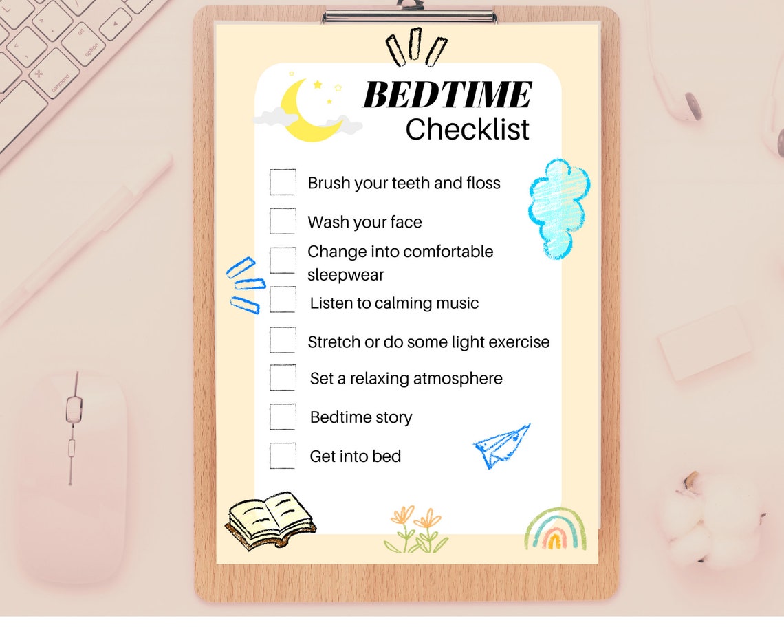 Kids Bedtime Checklist Printable, Daily Checklist Kids, Bedtime Routine ...