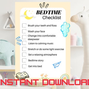Kids Bedtime Checklist Printable, Daily Checklist Kids, Bedtime Routine ...