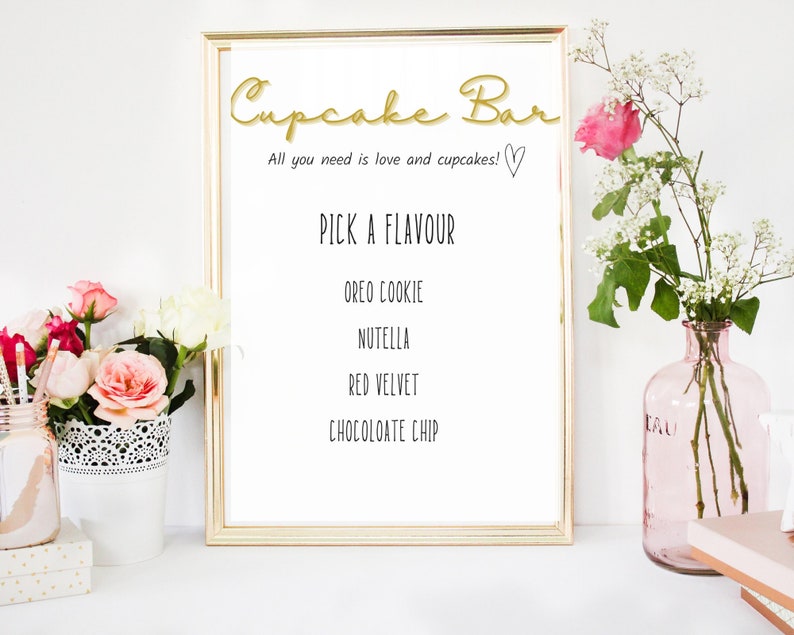 Wedding Cupcake Bar Sign, Editable Bar Menu Template, Wedding Bar ...