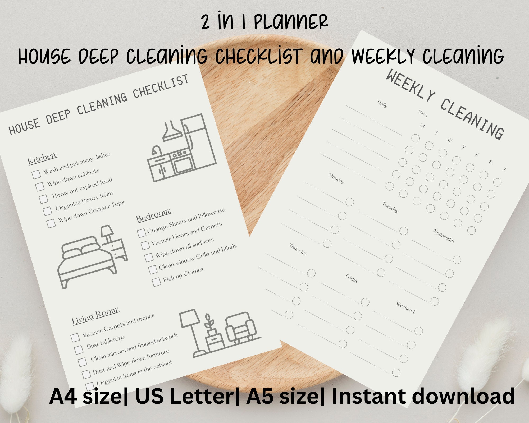 Minimalist 2 in 1 Cleaning Schedule Planner Cleaning Checklist Cleaning ...
