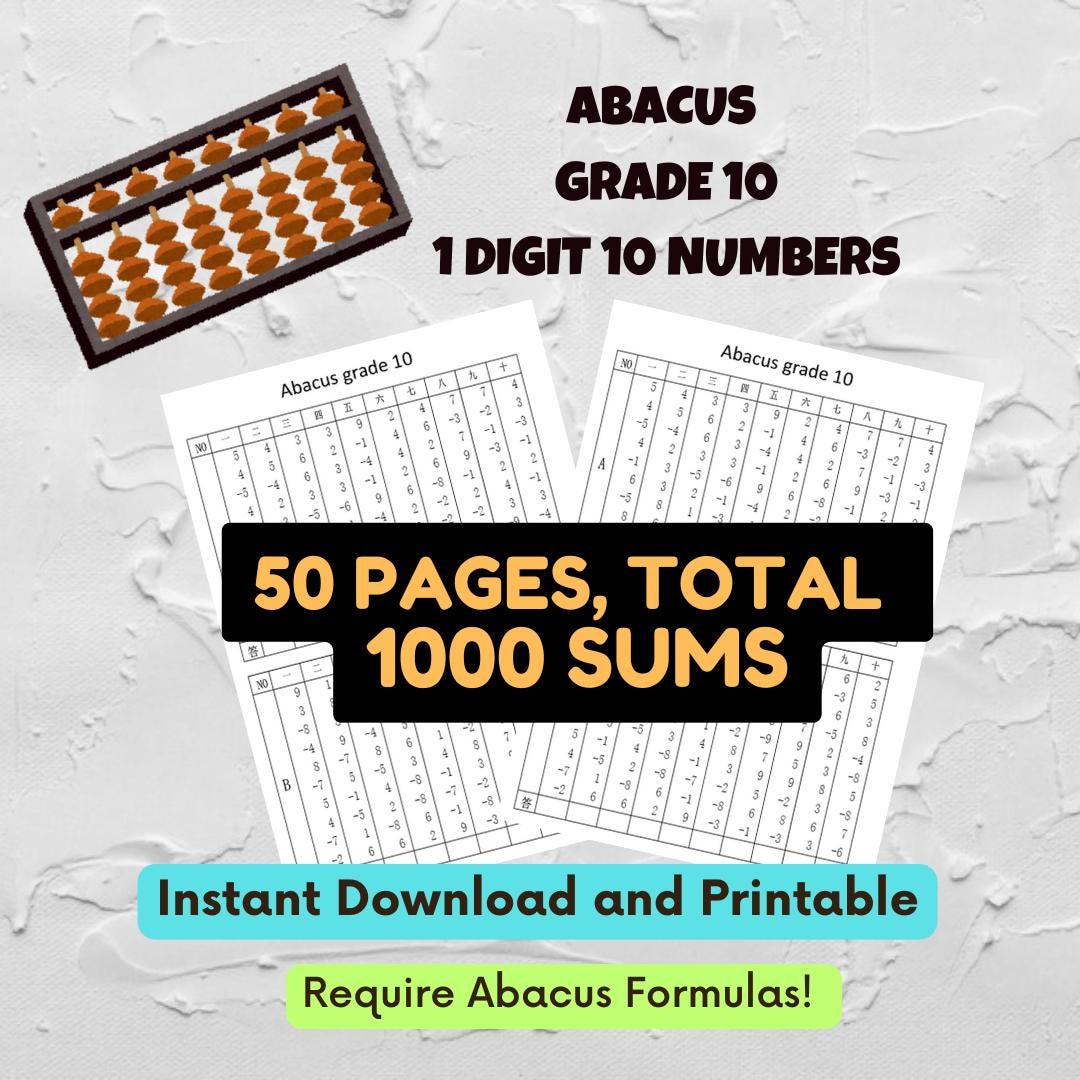 Abacus Math Worksheets: Level Grade 10 Practice (PDF) - Etsy