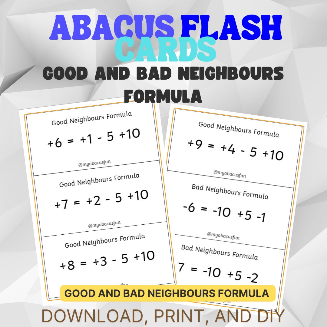 Abacus Formula Flashcards, Math Flashcards, Abacus Formula Cards, Good ...