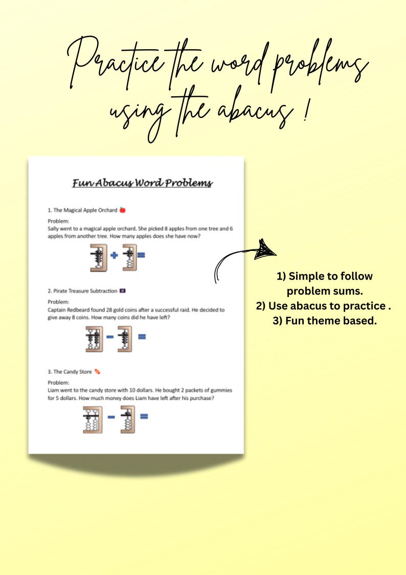 Abacus Math Word Problems: Addition & Subtraction Worksheets (printable ...