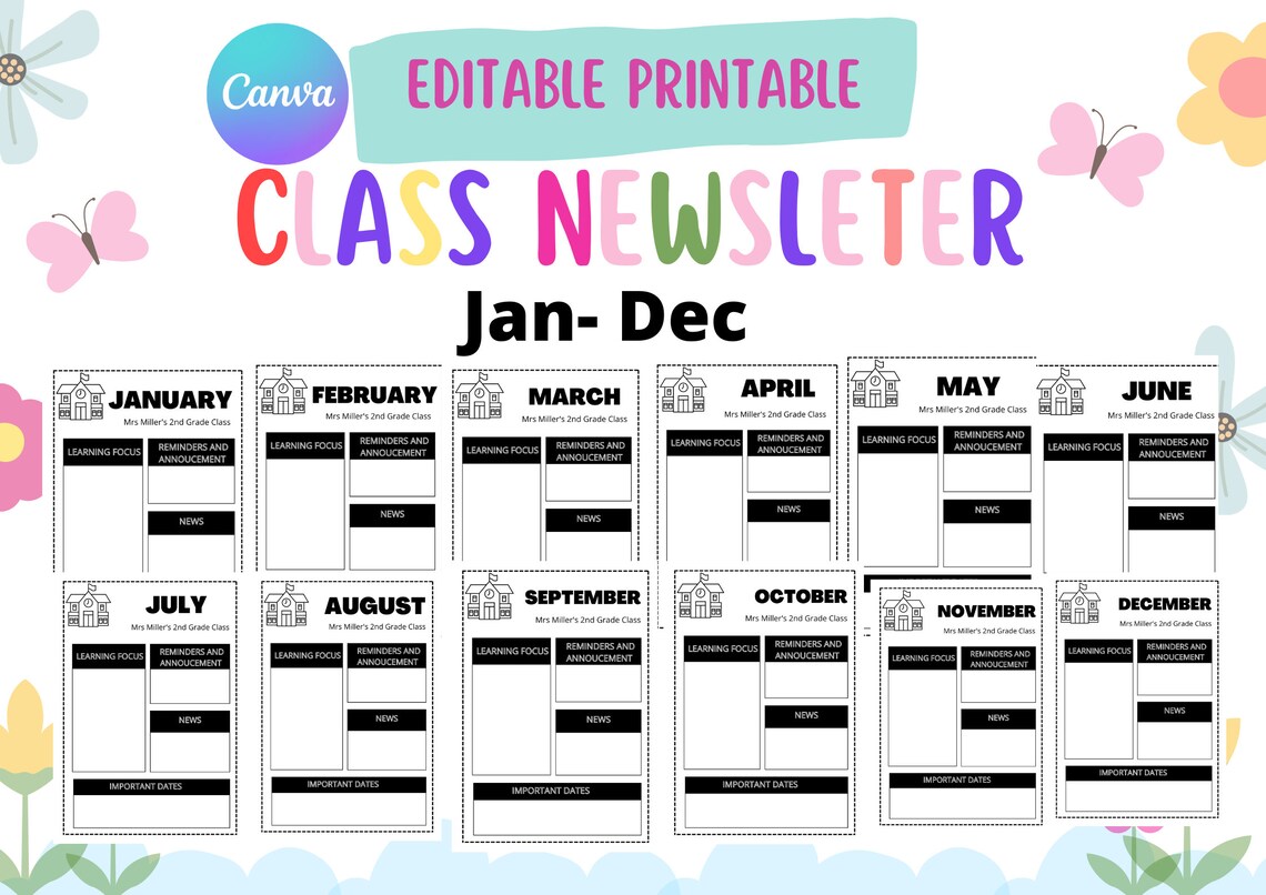 Class Newsletter Template Teachers Monthly Newsletter - Etsy