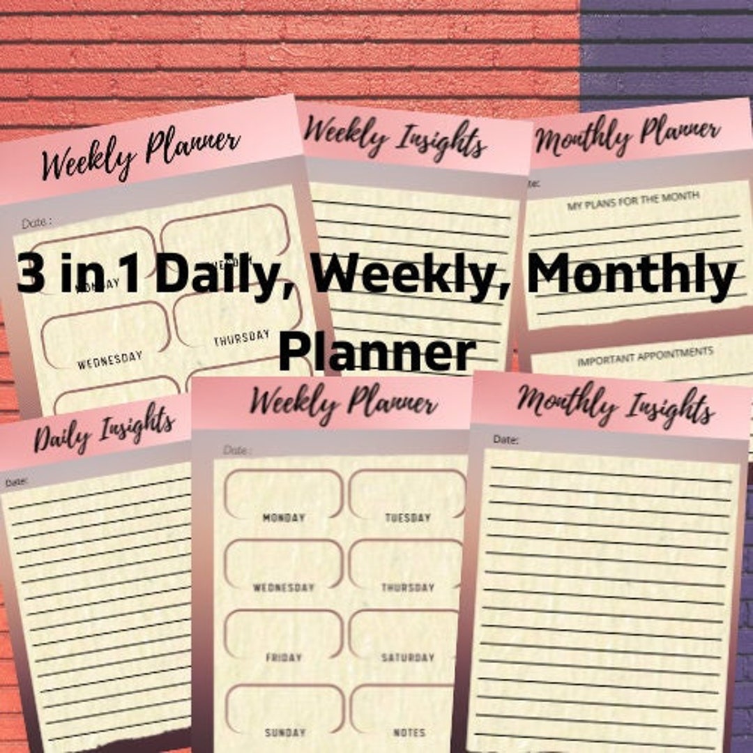 3-in-1 Daily Weekly Monthly Printable Planner (digital Download) - Etsy