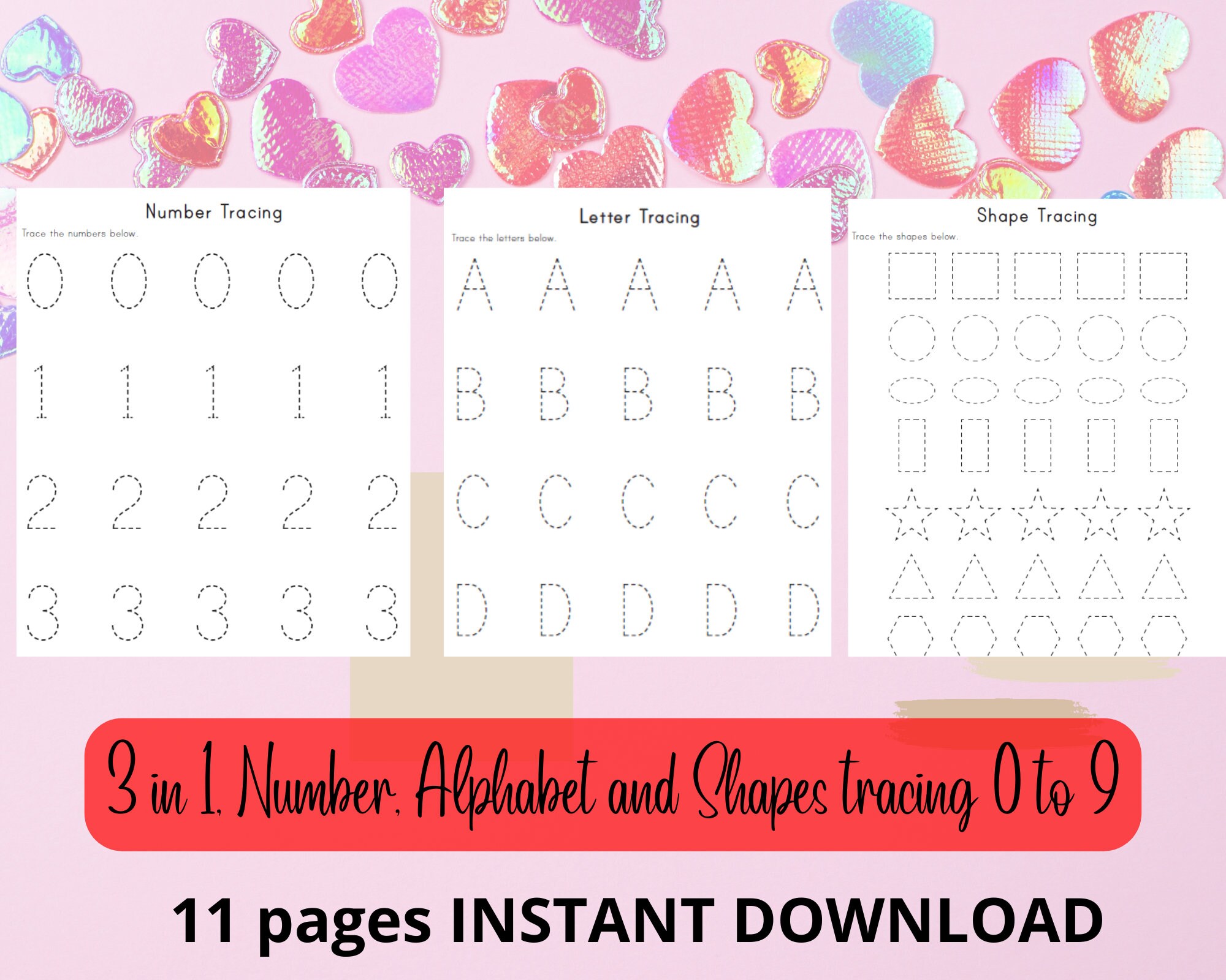 Preschool 3 in 1 Worksheets, Alphabet Letter Tracing Worksheet, Numbers ...
