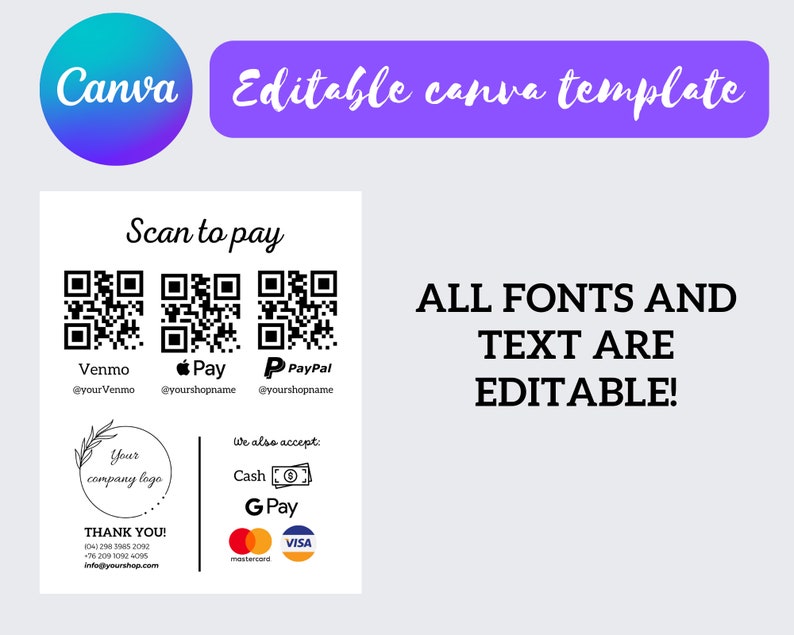 Minimalist Scan to Pay Template, Editable Canva Template, Qr Code ...