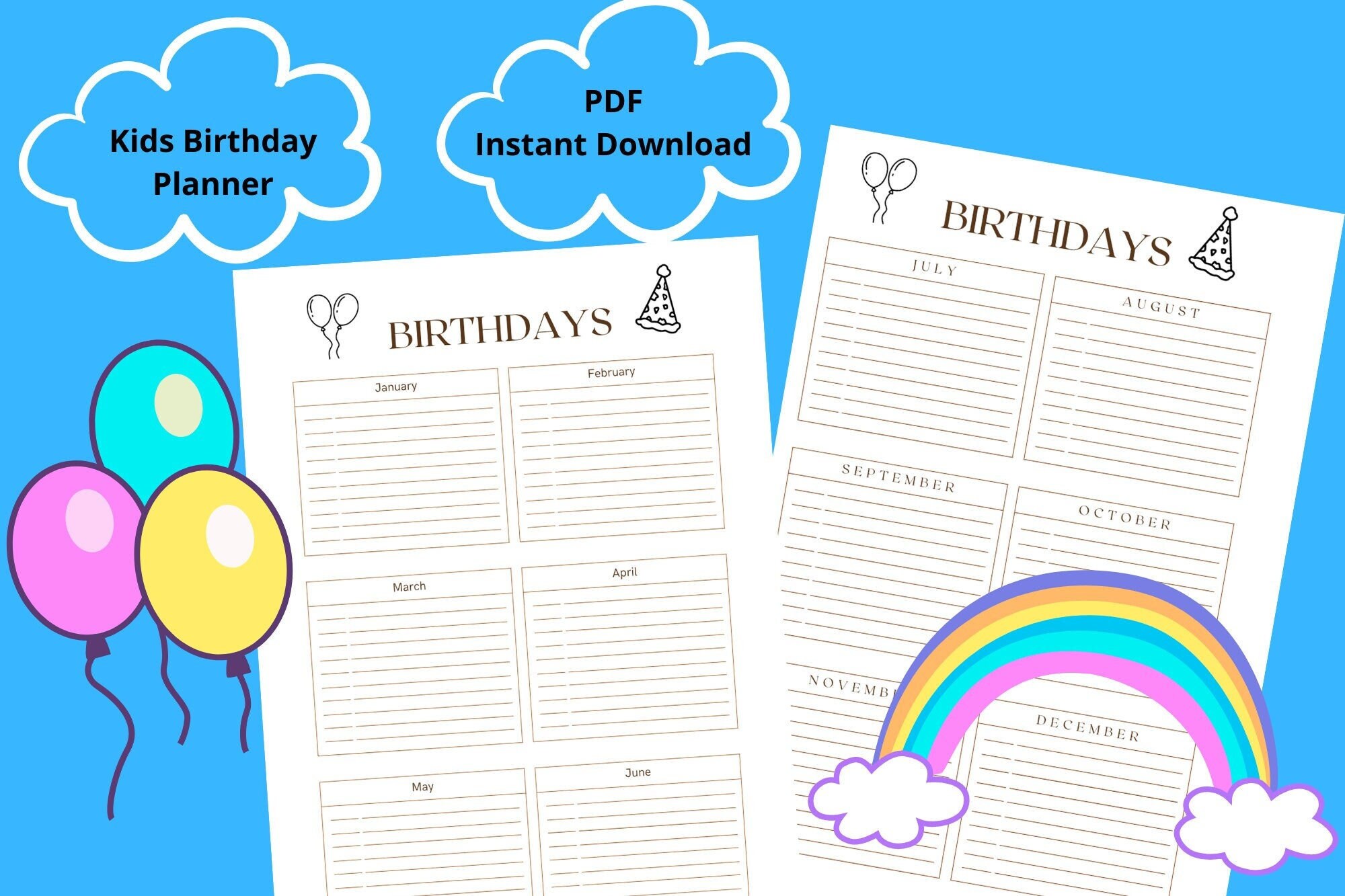 Kids Birthday Planner, Printable Birthday Tracker, Monthly Birthday ...