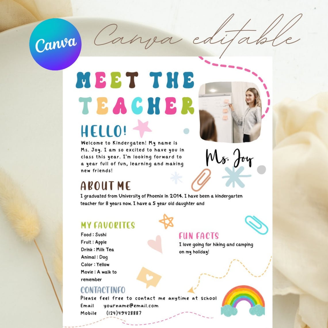 Meet the Teacher Template, Canva Editable, Teacher Monthly Newsletter ...