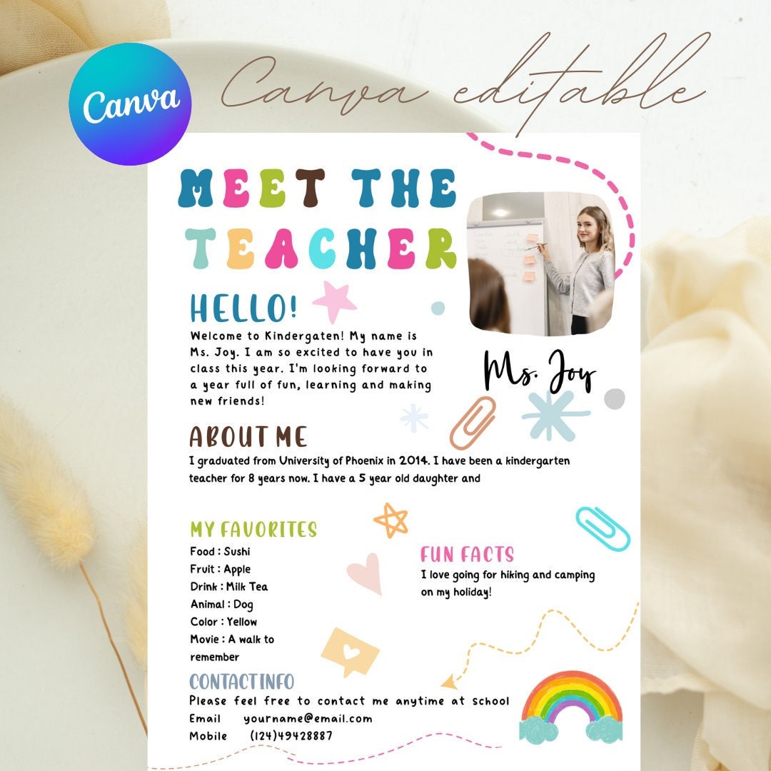 Meet the Teacher Template, Canva Editable, Teacher Monthly Newsletter ...