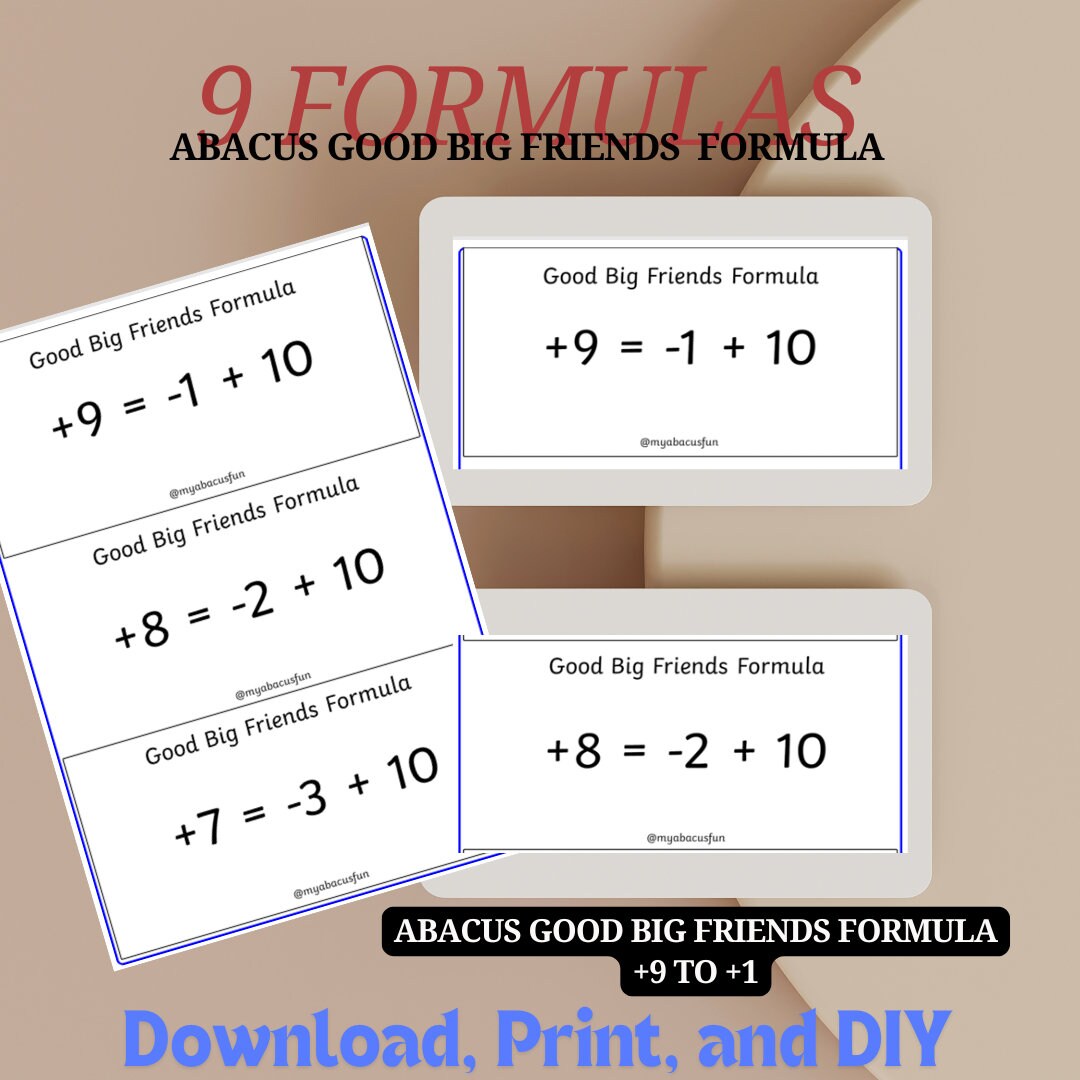 Abacus Formula Flash Cards, Math Flash Cards, Soroban Math Formula Card ...