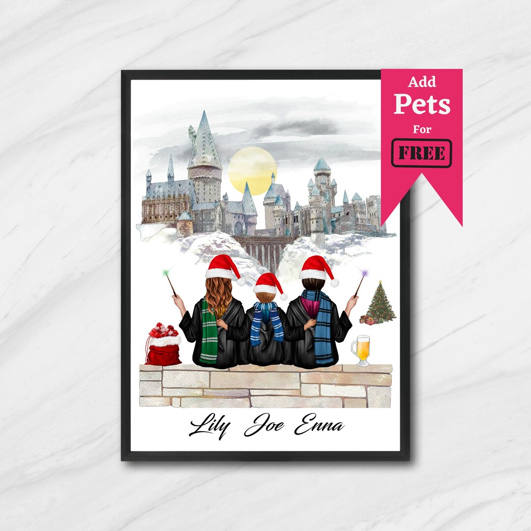 Personalised Wizard Friends Print for Christmas, Best Friend Wizard ...