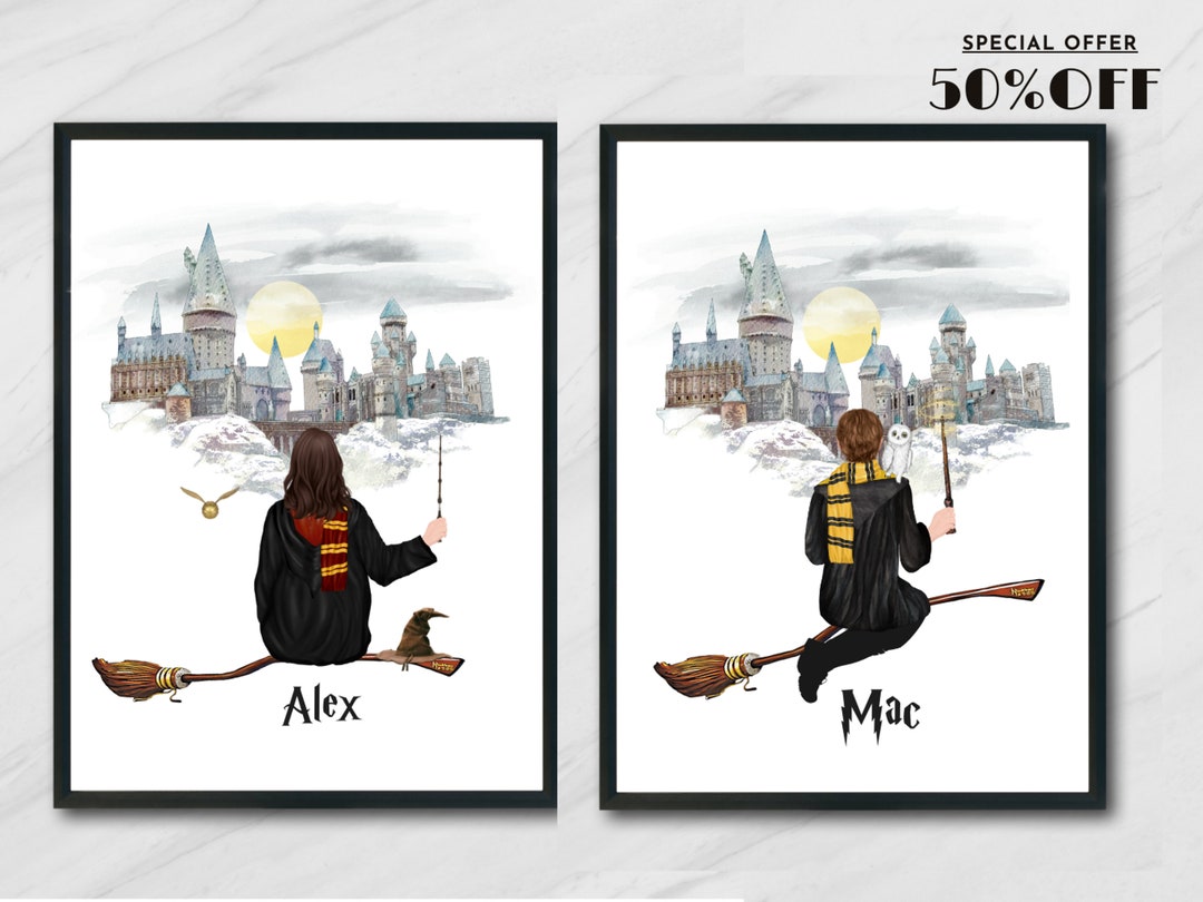 Wizard Broom Print- Single Wizard Portrait - Personalized Best Friends ...