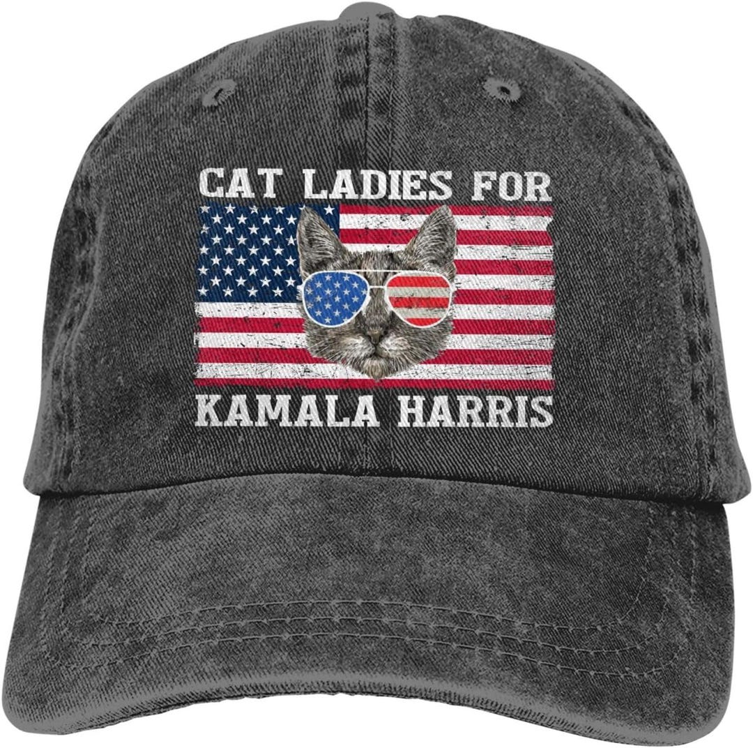 Kamala Cat Baseball Cap, Kamala Harris Cat Lady Vintage Hat, Childless ...