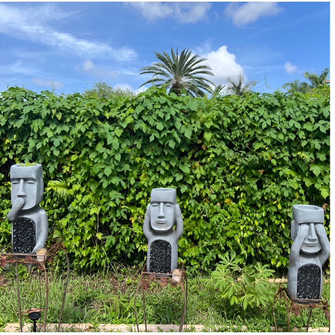 Set of 3 Funny People Garden Statue, Handcraft People Shaped Solar ...