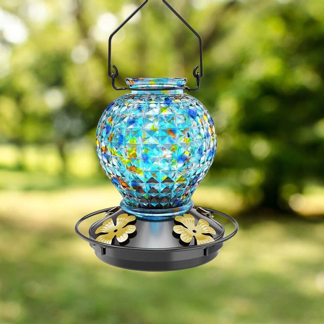 18oz Abstract Glass Hummingbird Feeder, Vibrant Colors Hummingbird ...