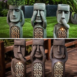 Set of 3 Funny People Garden Statue, Handcraft People Shaped Solar ...
