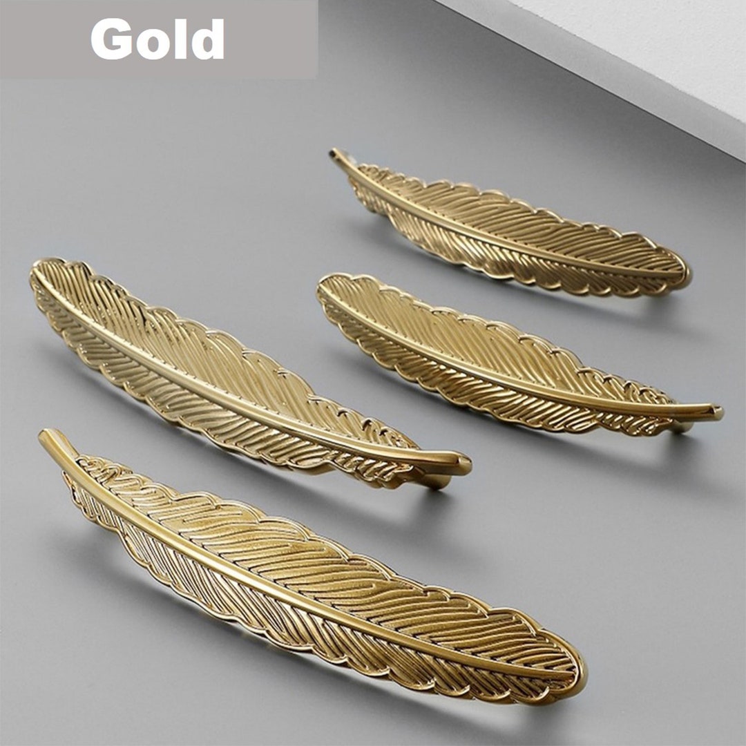 3.75" 5" Solid Brass Leaf Handles Modern Gold Cabinet Pulls Handles ...