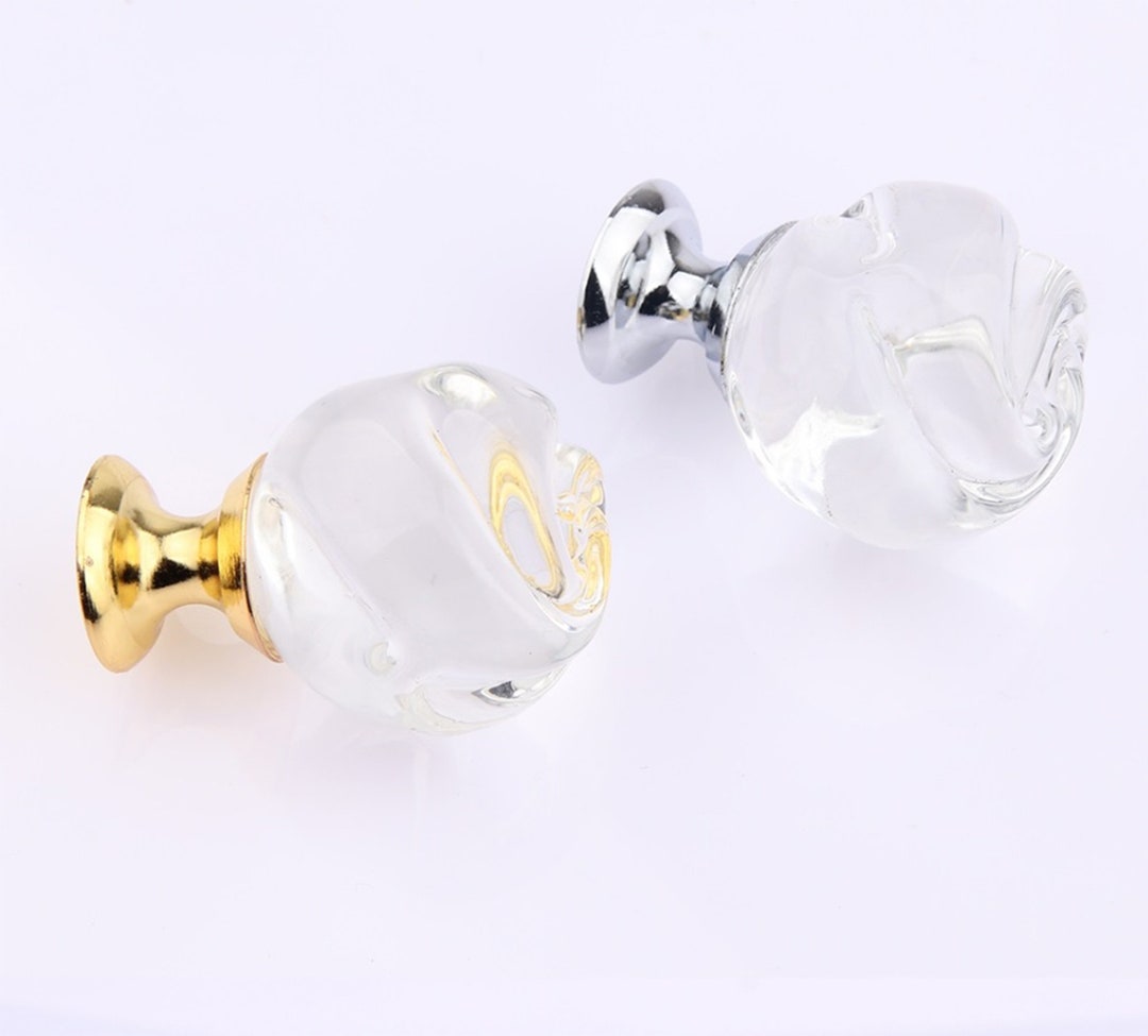 1.26" Glass Flower Drawer Knobs Crystal Kitchen Cabinet Pulls Jewelry Box Drawer Pulls Crystal ...